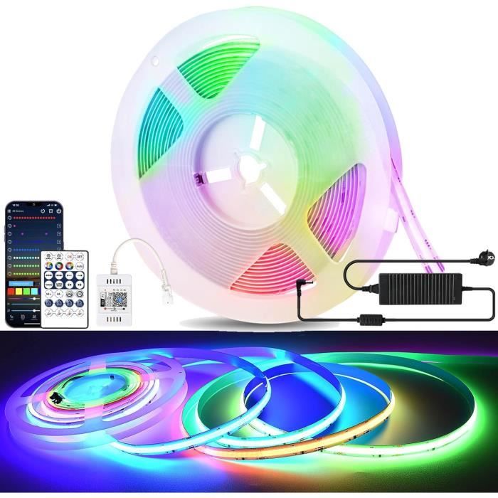 Ruban Led Cob Wifi 5M Rgbic Avec Alimentation, Bande Led Flexible 720 Led Dimmable, Bande Led ...