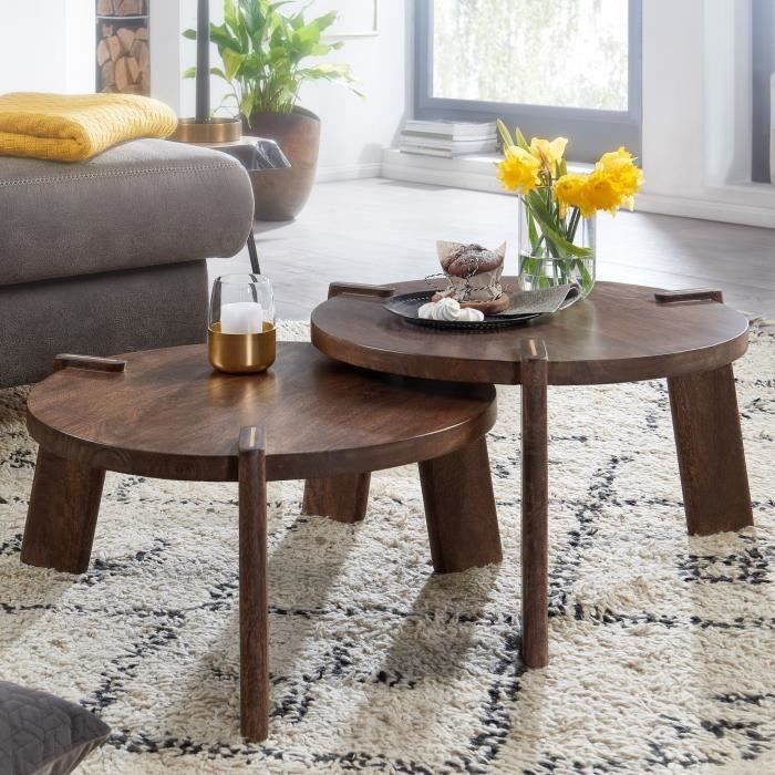 WOHNLING table basse WOHNLING, bois rond, table de salon massif, table ...
