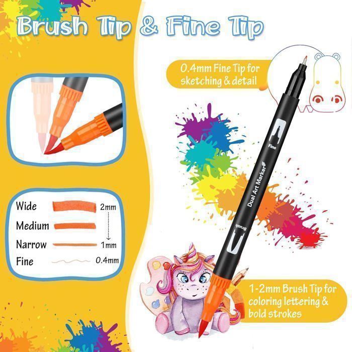 Feutres Double Pointe 72 Couleurs - Pinceau & Fineliner 0.4/1-2mm ...