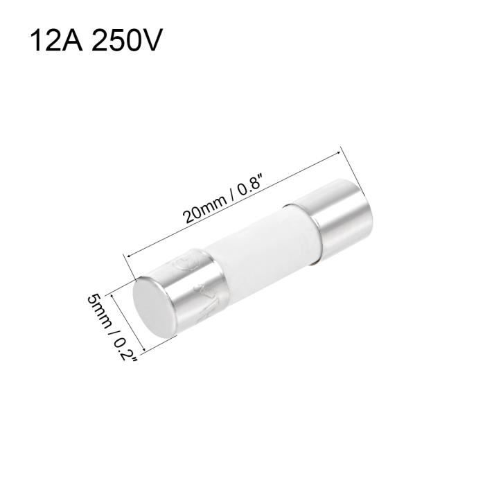 SOURCING MAP Fusibles cartouche 12A 250V 5mm x 20mm Voiture Fusion rapide Amplificateur ...