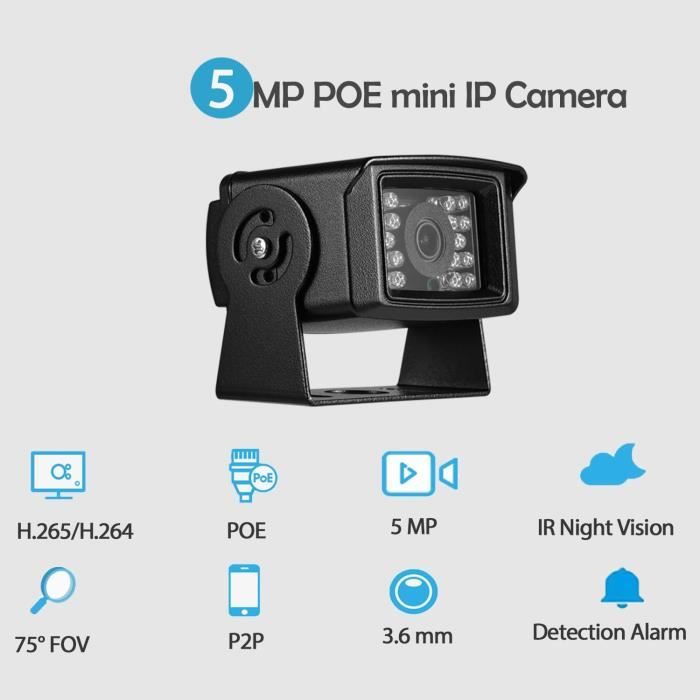 Caméra IP Mini Poe 5Mp, caméra étanche IP65 étanche 18 LED vision ...