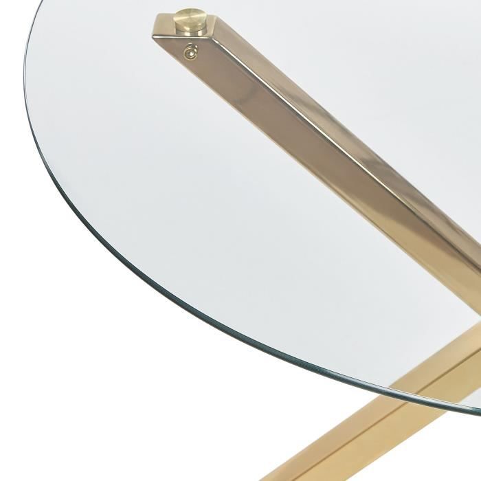Table ronde en verre avec pieds dorés 90 cm SAVONI - Cdiscount Maison