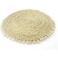 Set de table rond en jonc de mer et coquillages - Coloris vert d'eau ...