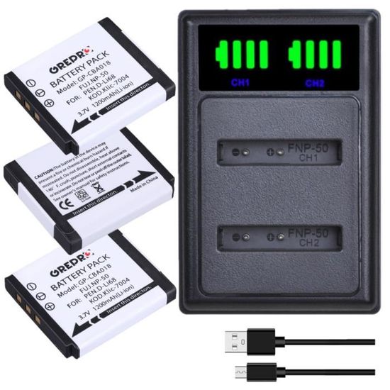 3Battery 1Charger-1200mAh NP50 KLIC-7004 D-Li68 Batterie et Chargeur ...
