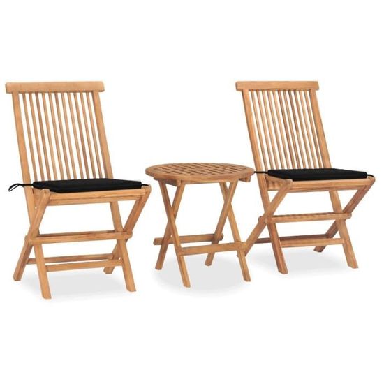 Mobilier à d?ner d'extérieur pliable avec coussin 3 pcs Teck VGEBY ...