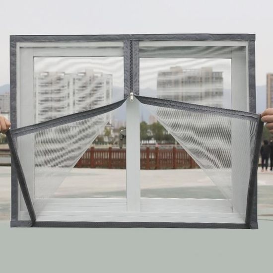 MOUSTIQUAIRE,Grey Middle zipper-W100cm x H100cm--Moustiquaire Pour Fenêtre Avec Fermeture À ...