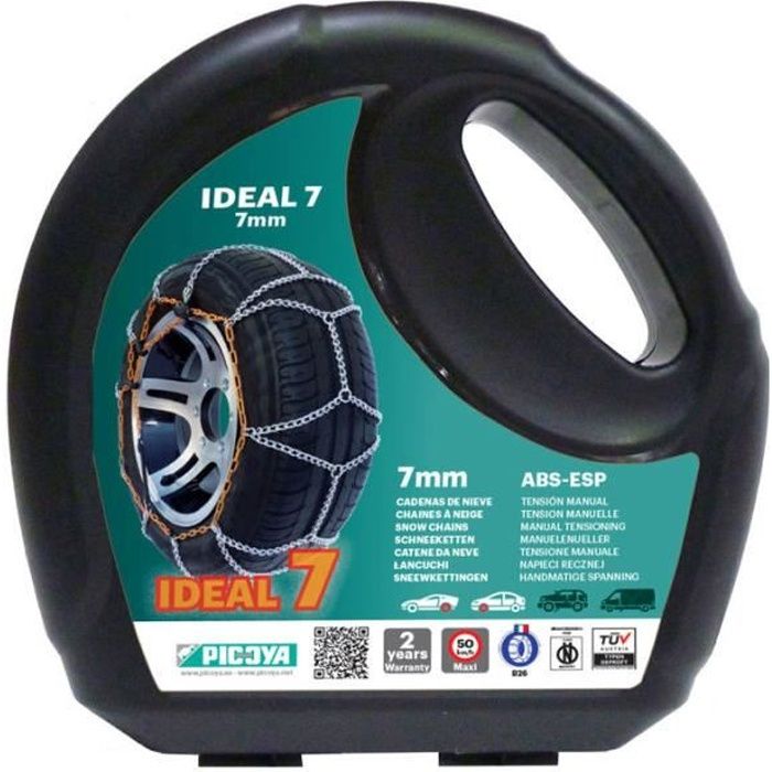 Chaine neige - PICOYA - IDEAL 7 - Taille 225/55-18 - Ultra compacte - Maillon à torsion axiale ...