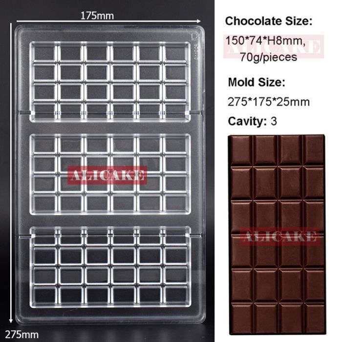 (2110PC)Moule à chocolat professionnel en Polycarbonate, pour barres de chocolat, confiserie ...