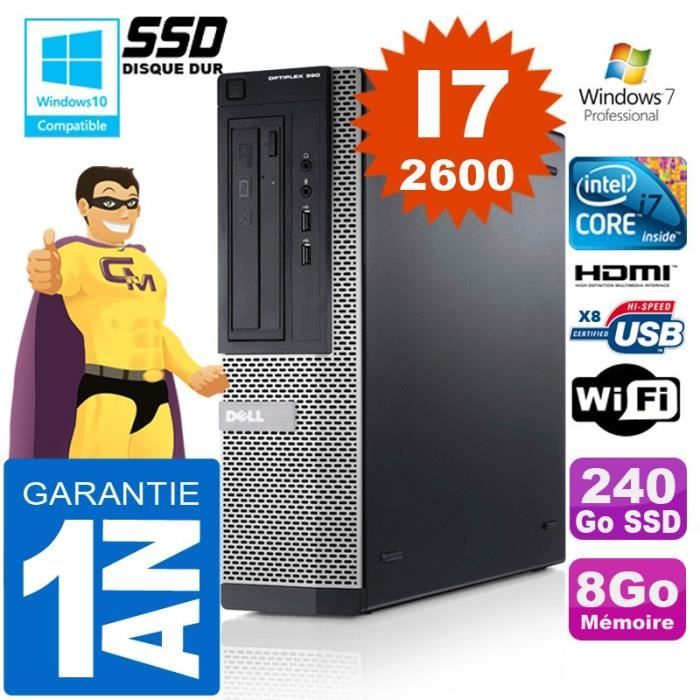 PC DELL 390 DT Core I7-2600 Ram 8Go Disque 240 Go SSD Wifi W7 ...
