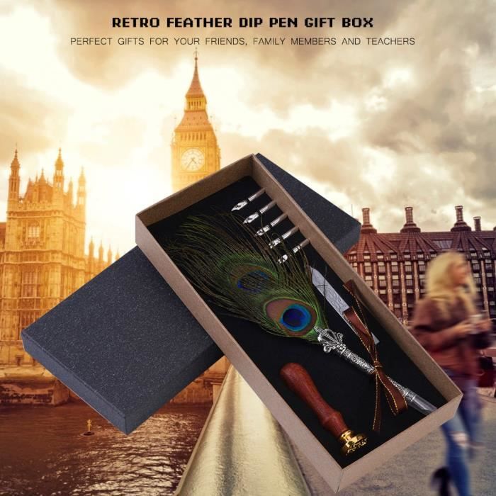 Fdit coffret Stylo plume rétro plume de paon stylo plume papeterie ...