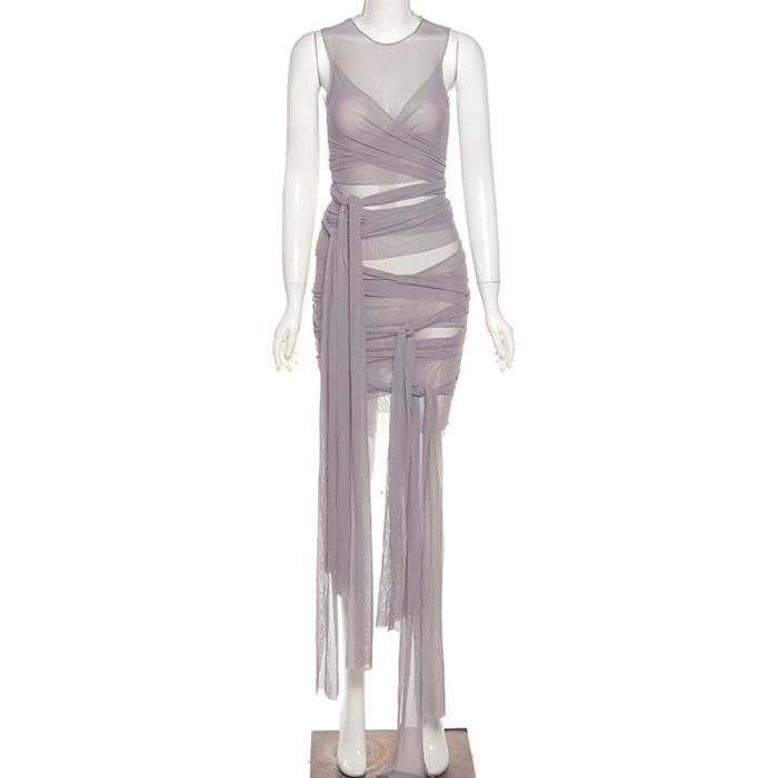 Robe,Simenual pansement enveloppé maille robes moulantes sans manches ...