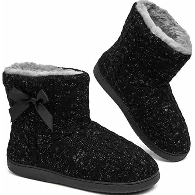 Chaussons Montants Femme - Maison Doublée Fourrure - Noir - Semelle ...