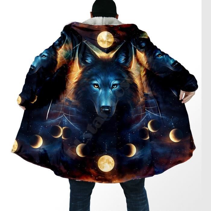 Manteau - caban,Psychédélique loup imprimé 3D sur toute la surface ...