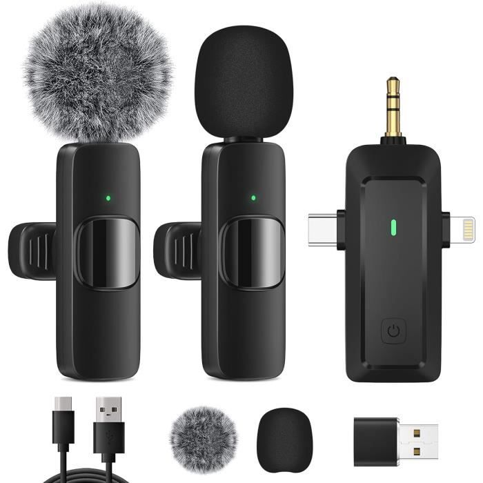 Microphone Cravate HMKCH sans Fil pour iPhone/Téléphone Android/Caméra ...
