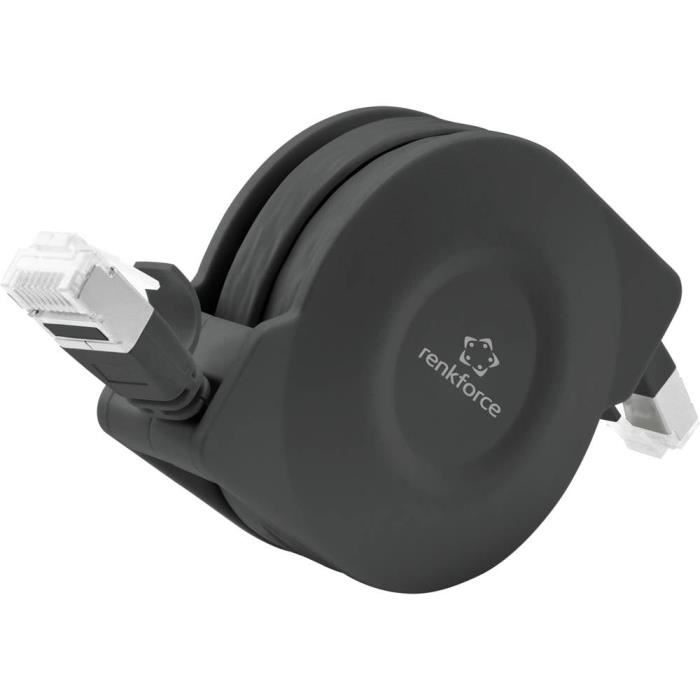 Câble réseau RJ45 Renkforce CAT 6a U/FTP 1.50m noir avec enrouleur ...