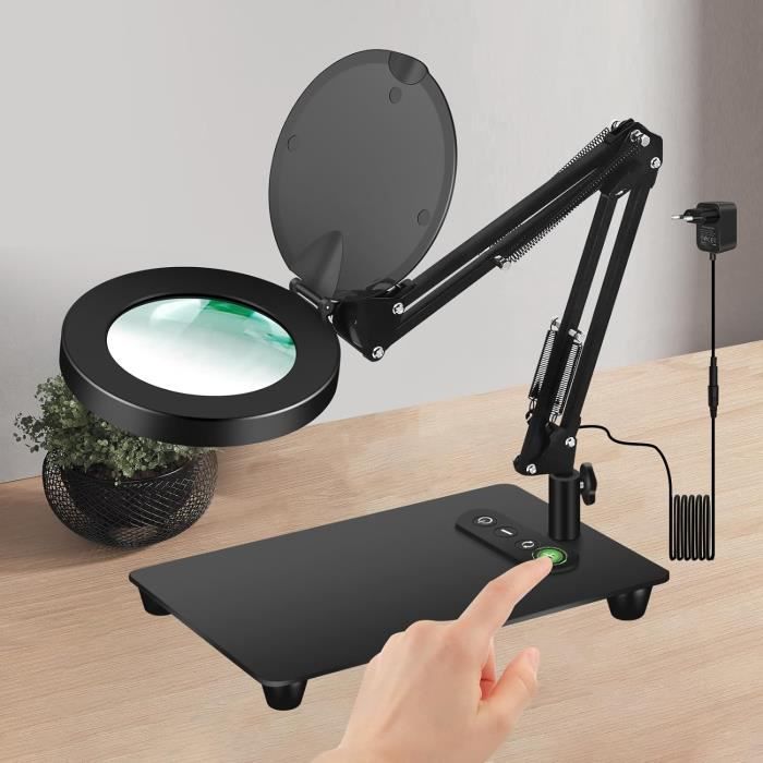 Loupe avec lumière, Lampe loupe 5X, Loupe Lumineuse à LED à 5 modesavec Commande Tactile, loupe ...