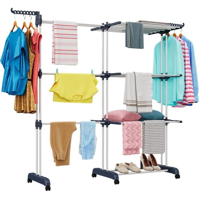 Johgee Séchoir à Linge Extensible avec 6 Ailes Pliables sur 3 Niveaux,Séchoir à Linge en Tour ...