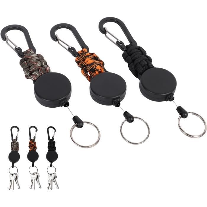 Porte-clés rétractable, extensible, 3 pièces, corde en acier ...