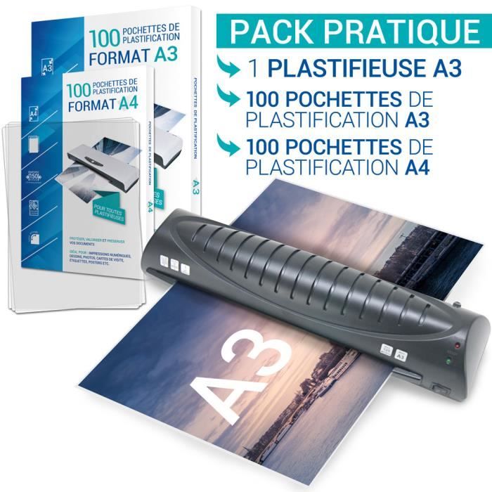 Plastifieuse Pro A3 A4 A5 A6 A7 jusqu’à 2x125 microns plastification ...