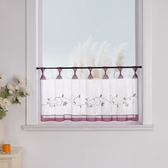 Rideau Brise-Bise À Passants Motif Fleurs Brodées - Petit Rideau De ...