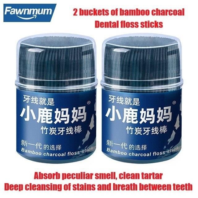 FIL DENTAIRE,--cure dents en charbon de bambou, 2 barils de fil ...