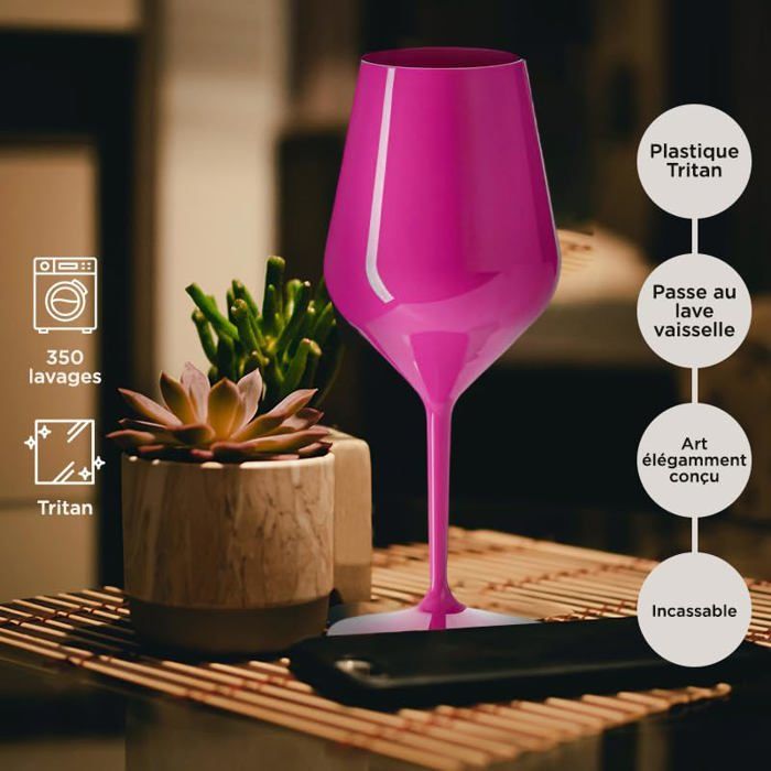 Verre à Vin Wine Cocktail INCASSABLE 47cl couleur Rose - Lot de 6 ...