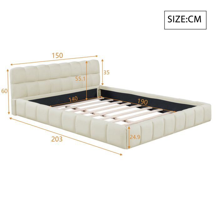 Lit double 140x190cm -Anajqaqia- Lit rembourré -Lit pour adulte à ...