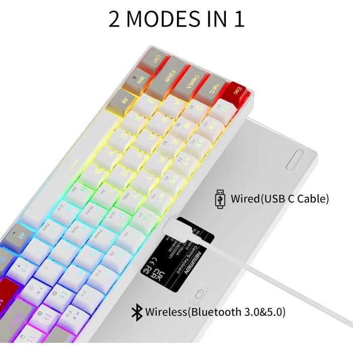 Gm610 Clavier Gamer Mini Blanc&Gris,60% Clavier Gaming Sans Fil ...