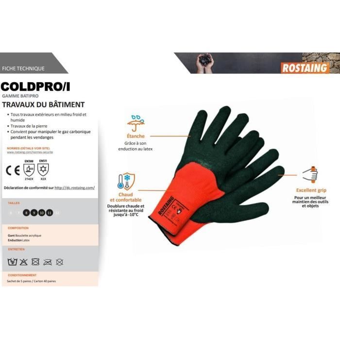 Mixte Coldpro Gants De Chantier Ma Onnerie Chaud Pour L Hiver, Orange ...