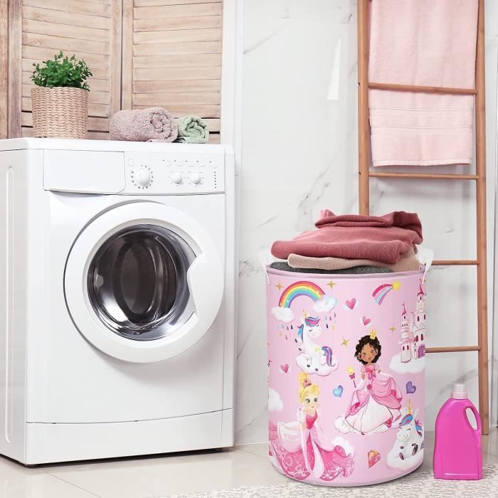 Clastyle 45L Corbeilles à Linge Filles Rose Princesse Licorne Arc-en ...