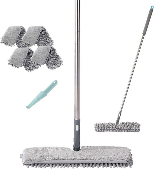 Lintimes Balai plat double face en microfibre + acier inoxydable + PP ...