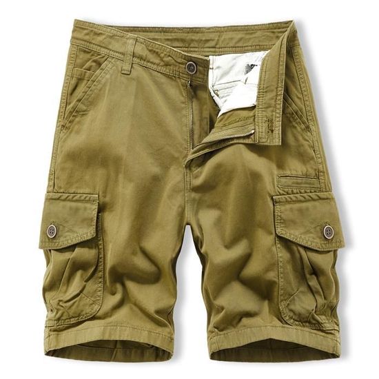 Short Cargo Multipoches Homme Coupe Droite Casual en Coton Couleur Unie ...
