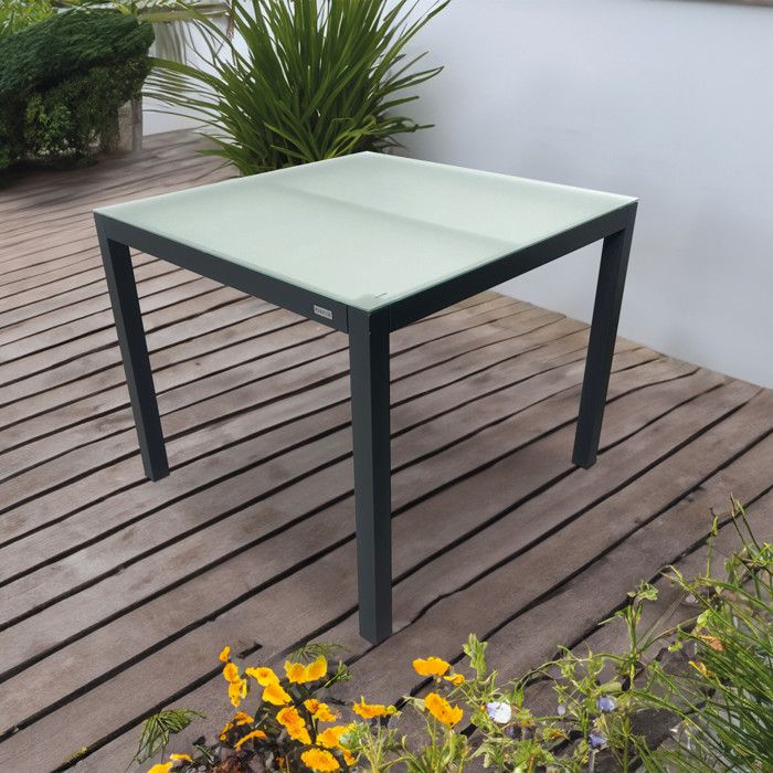Table de jardin carrée en aluminium Gris anthracite/verre - NEGRA - L ...