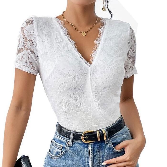 Body en dentelle pour femme - Élégant - Avec col en Blanc - Cdiscount ...