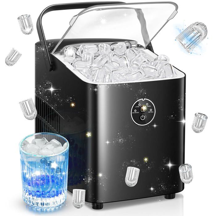 FOHERE Machine à Glaçons, 14kg en 24h, 8 Glaçons en 8 Minutes, avec 2 ...
