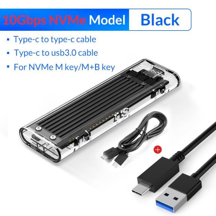 Case NVME noire - boîtier M.2 NVME SSD, boîtier M.2 NGFF SATA, disque ...