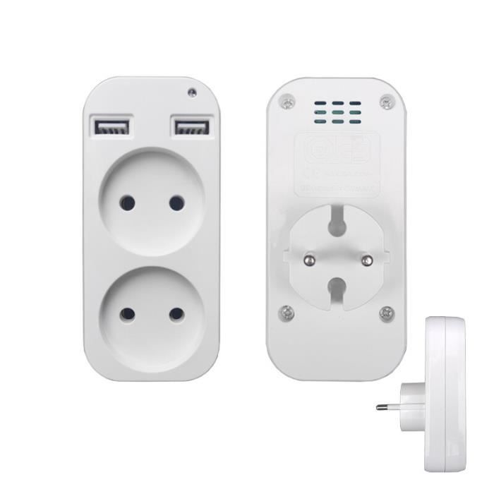 Adaptateur mural multiprise - Portable - 2 ports USB - Prise UE - 1200W ...
