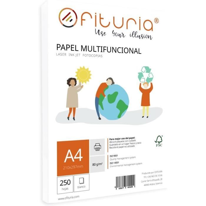 Lot de feuilles A4 de 80 g avec 250 feuilles blanches, papier ...