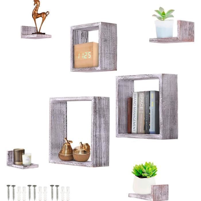 Tablettes Murales Rustiques En Forme De Carré Flottant Lot De 7 - 3 ...