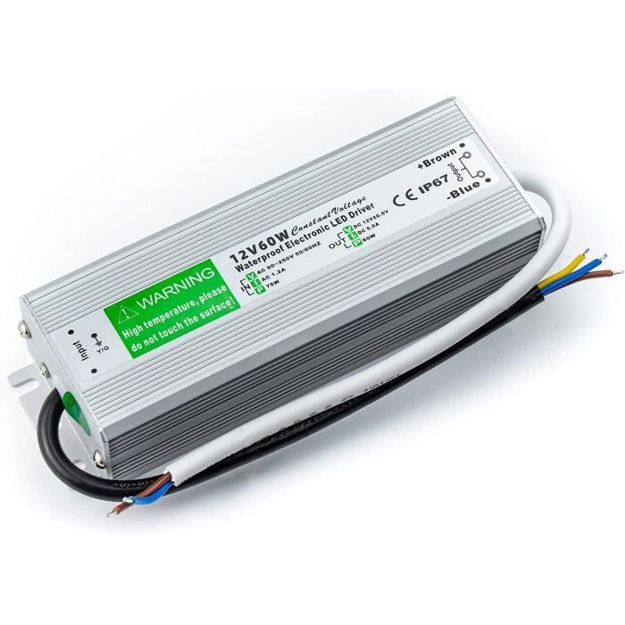 Transformateur Led 12V 60W Ip67 Extérieur Étanche Alimentation À Tension Constante Convertisseur ...