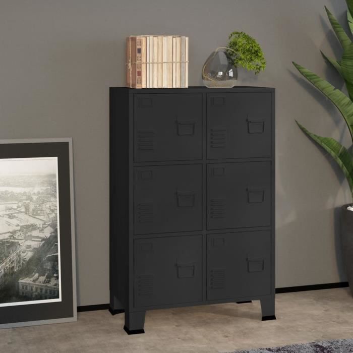 Classeur industriel FDIT Noir 75x40x115 cm en métal avec 2 étagères et ...