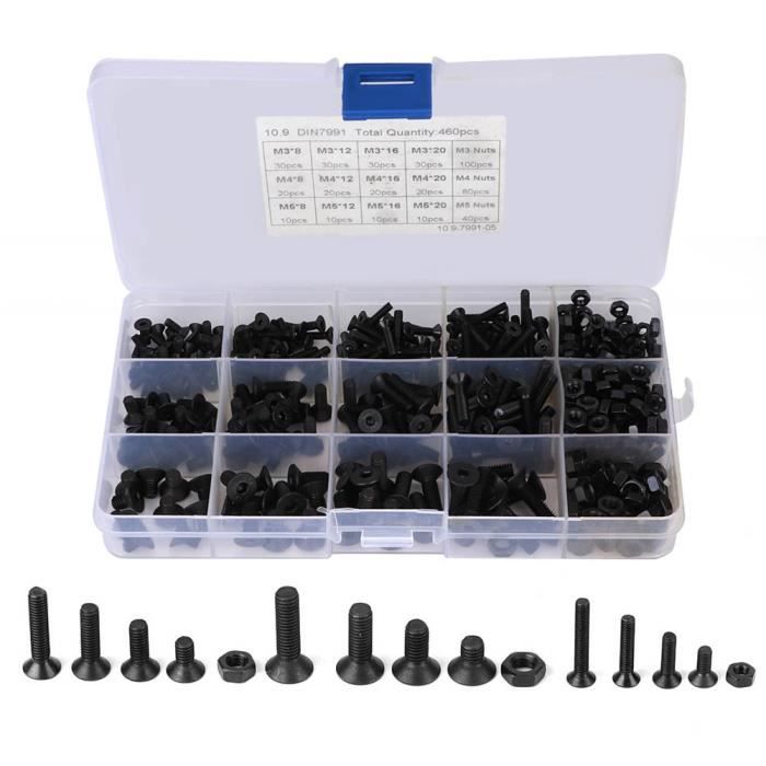 Jeu de vis à hexagonale - SURENHAP - M3, M4, M5 - Acier au carbone - Tête plate - Lot de 10 ...