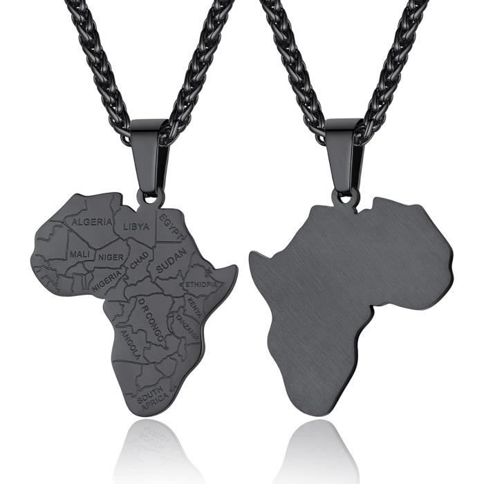 Collier Carte Afrique Frontières Avec Chaine Ajustable 55+5Cm,Pendentif ...