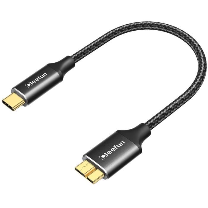 Micro Usb Vers Usb C 0,3M, Câble De Disque Dur Durable En Nylon Usb 3.1 ...