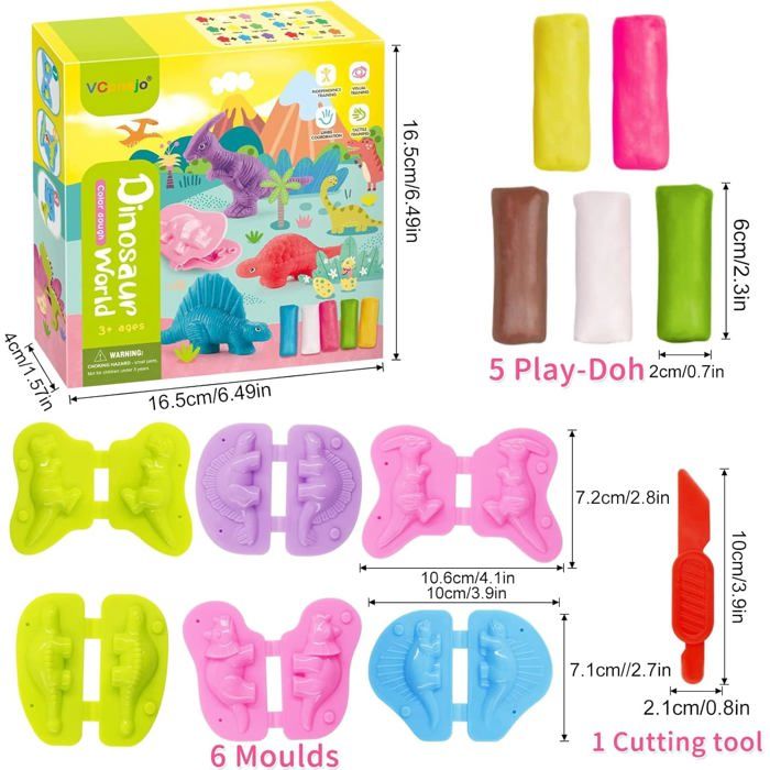 Jeu de pâte à modeler - PAPECO - Formes de dinosaures - Autodurcissante ...