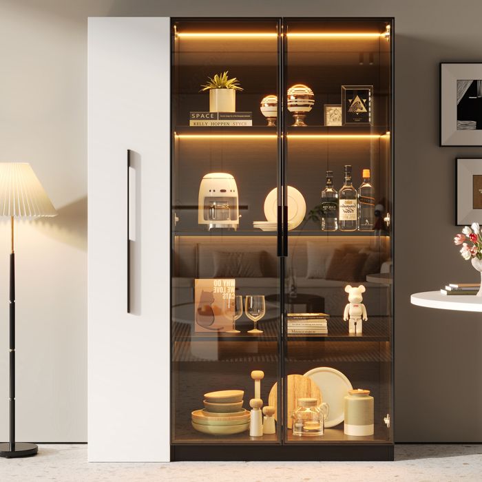 Vitrine LED 110,5 x 35 x 160 cm avec Éclairage Intégré, Meuble de Salon ...