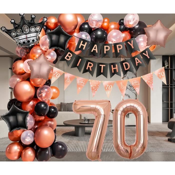 70 Ans Arche Ballon Anniversaire Femme, 70 Ans Or Rose Noir Déco Ballon ...