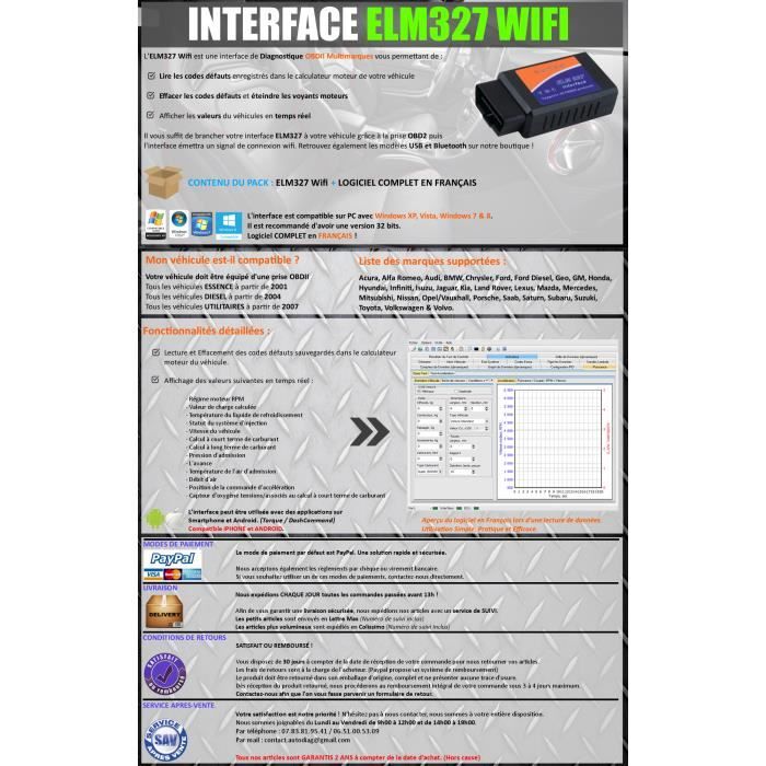 Interface de diagnostic automobile - ELM327 - Wi-Fi - OBD2 ...