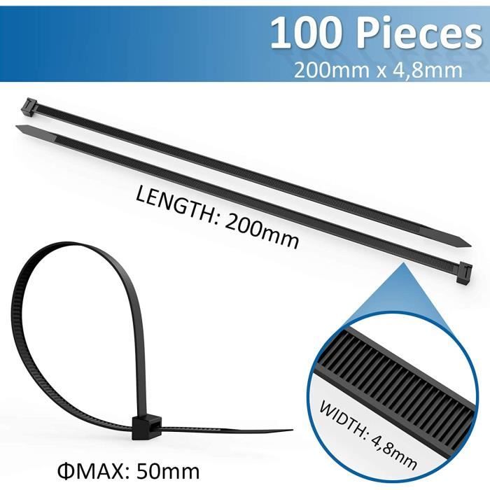 Rislant Collier de Serrage Plastique 100 Pièces 200 mm x 4,8 mm Attache ...