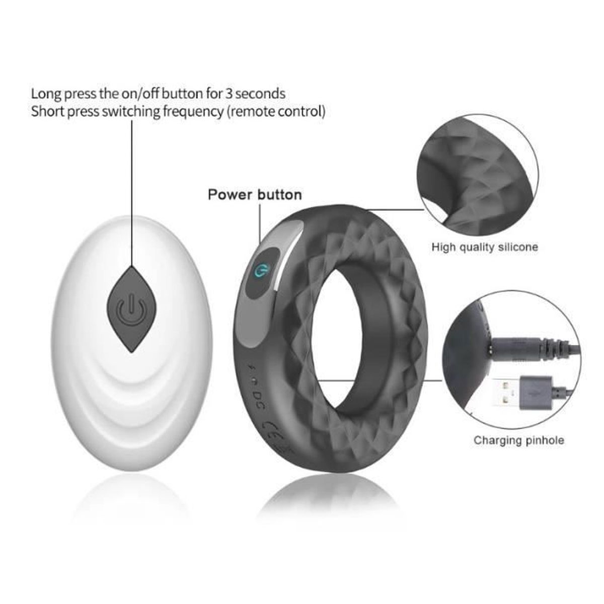 Anneau pénien Vibrant Cockring avec télécommande pour homme Retarder L ...